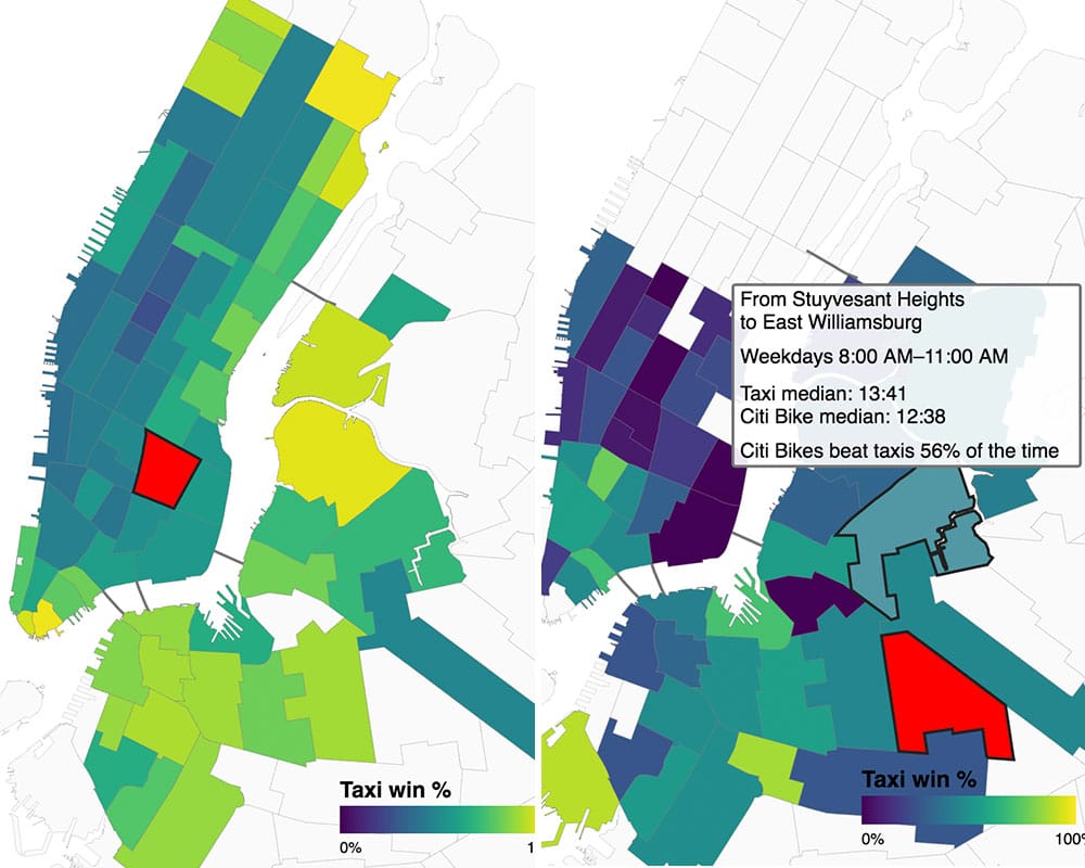 Fun Maps: Interactive Map Shows When Citi Bikes Are Faster Than Taxis ...