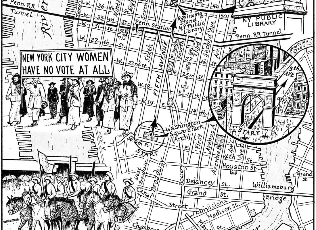 Fun Maps: Revisit NYC's 1915 Suffrage Parade Route - Untapped New York