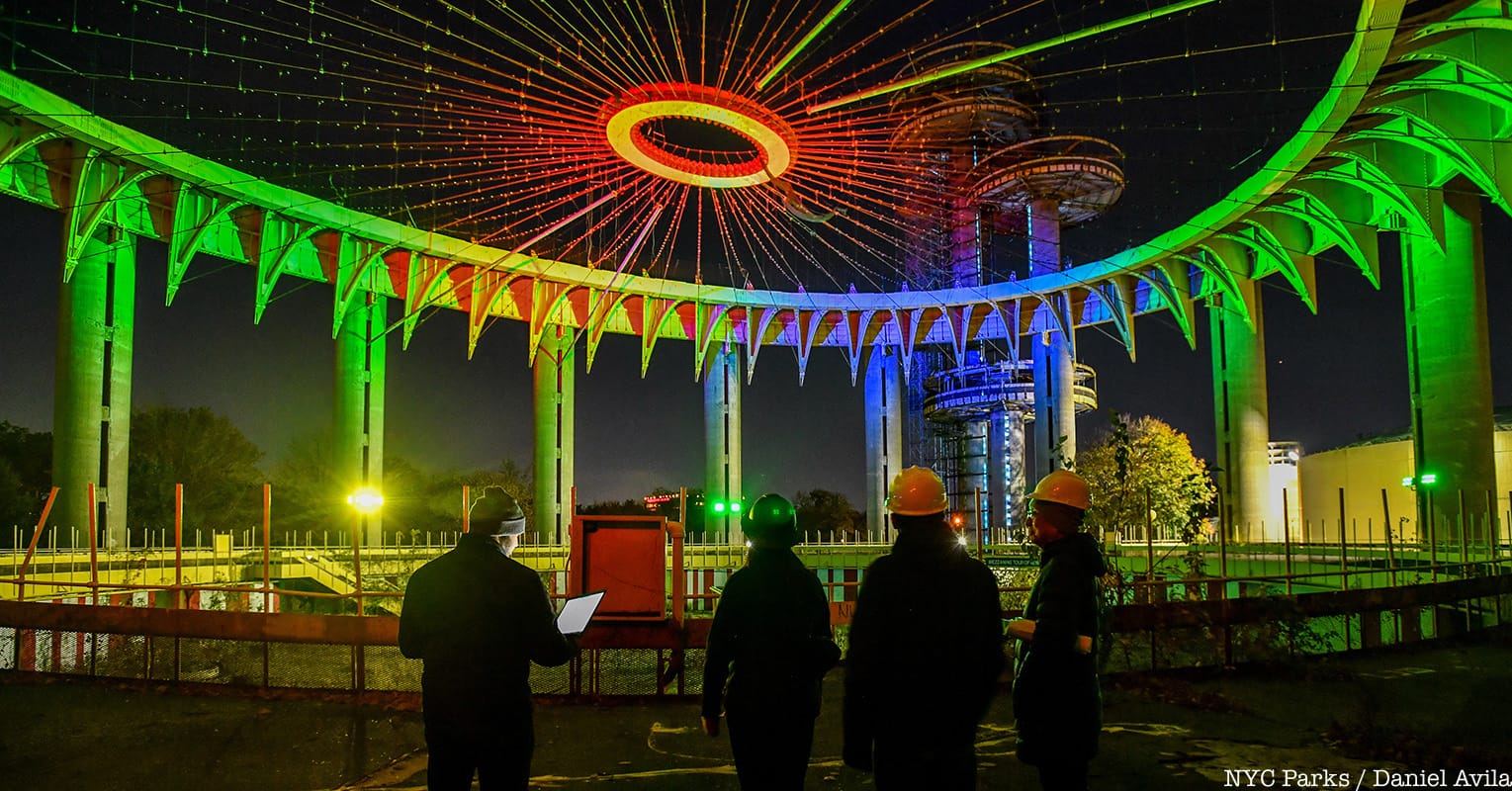 Photos: Abandoned New York State Pavilion Lights Up in Queens ...