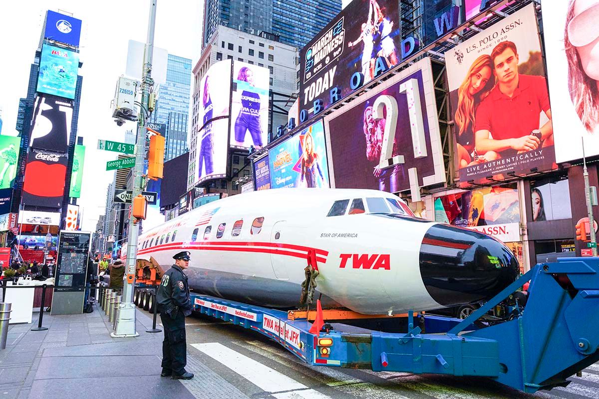 A Vintage TWA Plane is in Times Square En Route to Become Cocktail ...